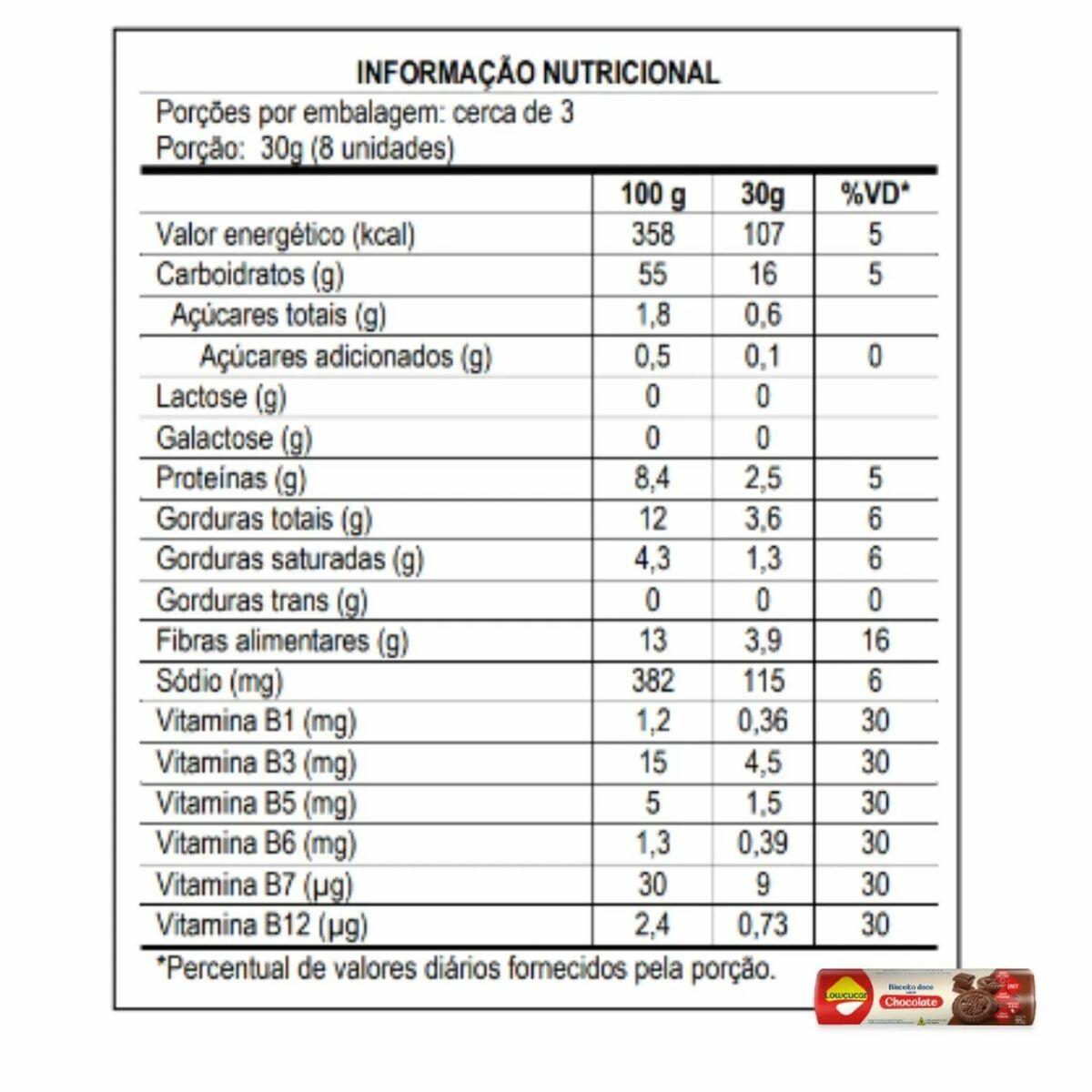 BISCOITO DOCE DIET ZERO LACTOSE CHOCOLATE 95G LOWÇUCAR - a partir de R ...