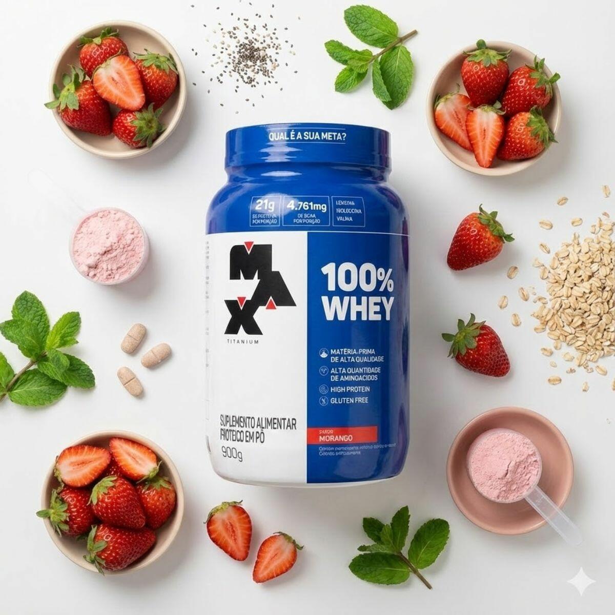 Whey Protein 100% Concentrado Morango 21g de | Grupo Rocha S - a partir ...