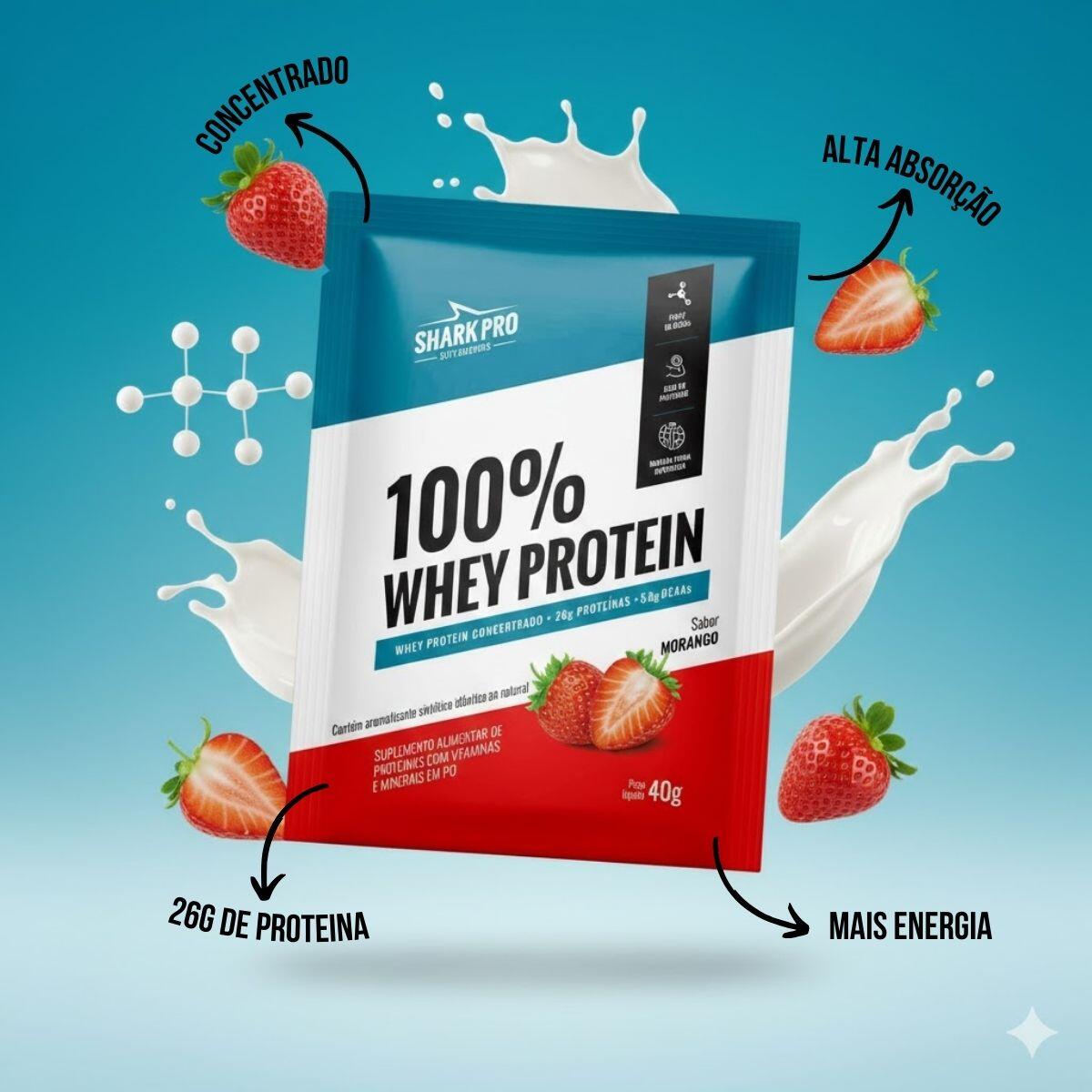 Sache 100% Whey Protein 26g Proteina Morango 40G Shark Pro - a partir ...