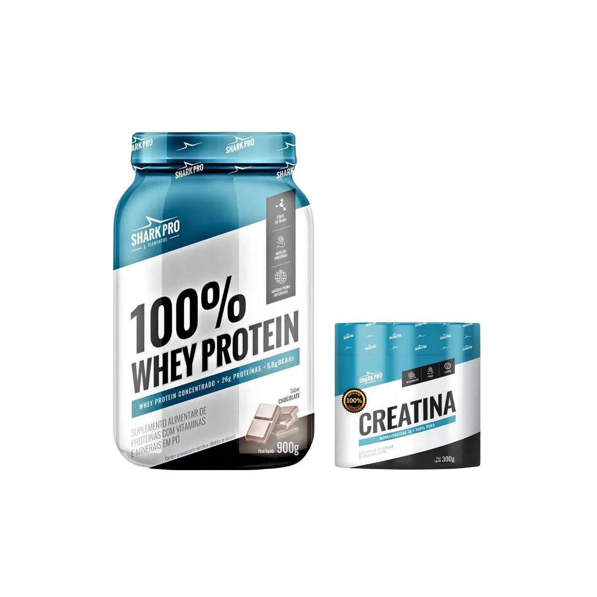 Mix 100% Whey Protein 900g Chocolate 26g Proteina + Creatina