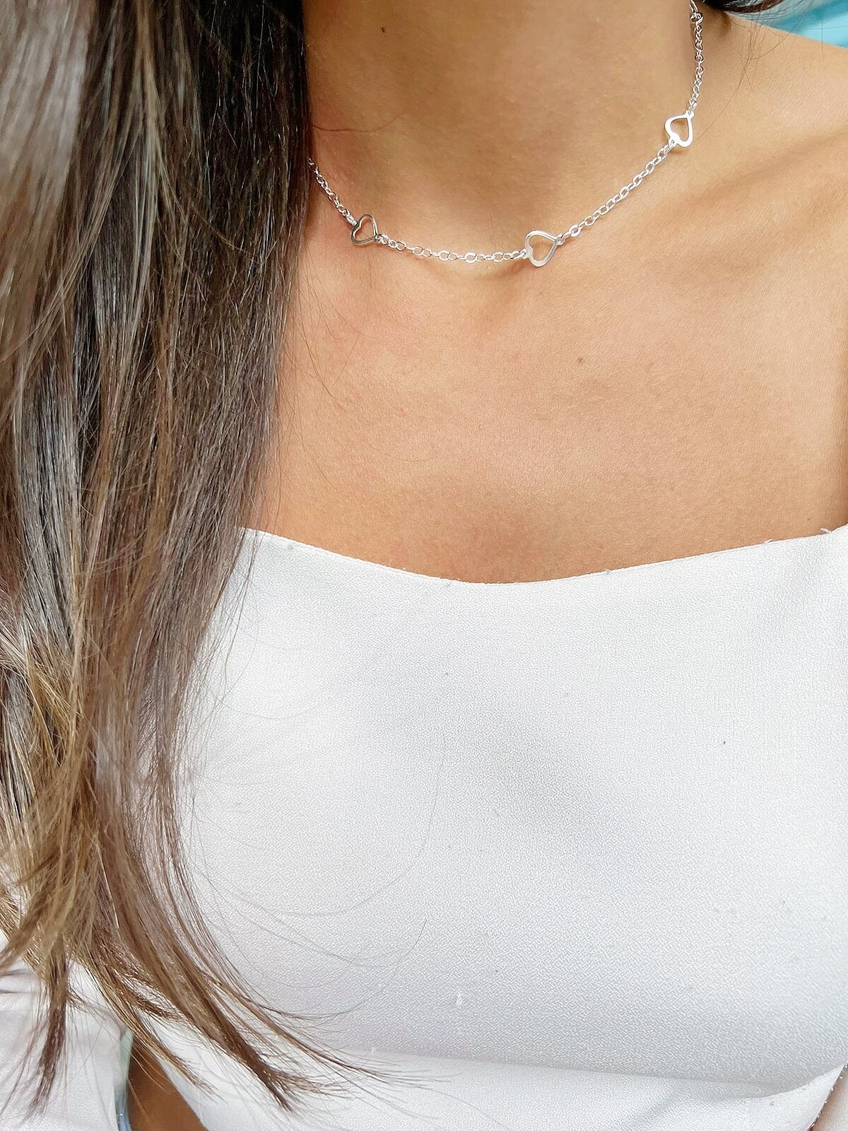 Comprar Choker de Prata Corações Vazados - CLPratas | Com você linda ...