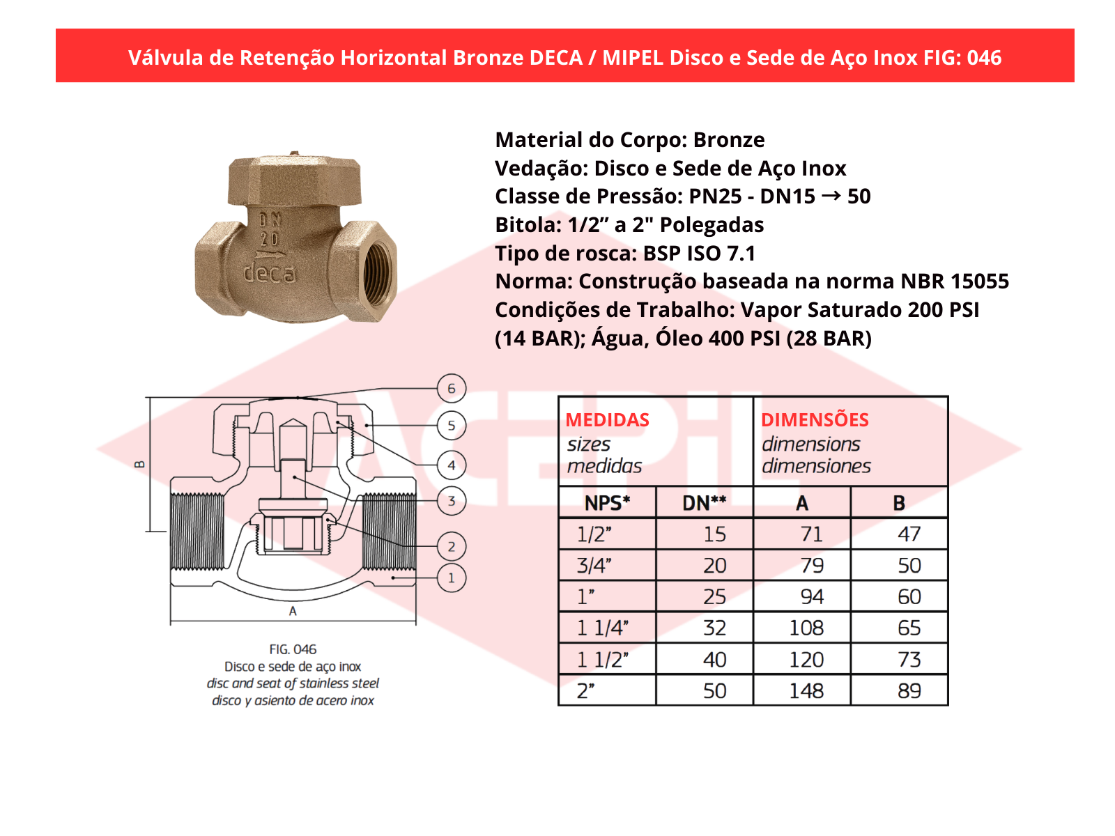 Válvula Retenção Horizontal Bronze DECA FIG: 046