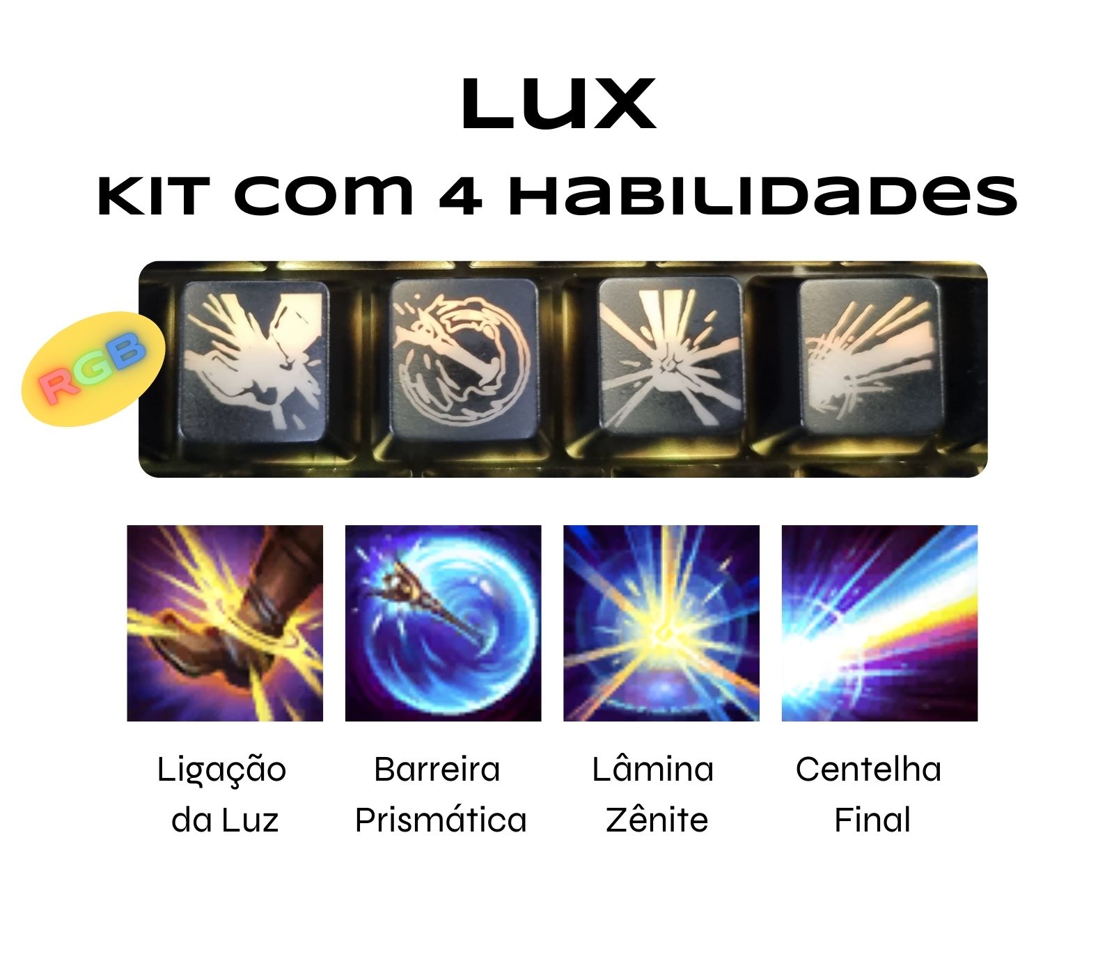 Keycaps Lux League of Legends - 4 Teclas Personalizadas (ABS, OEM R3 ...
