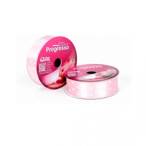 Fita de Cetim Poá Rosa Bebê e Branco - Casinha das Essências