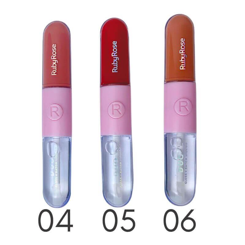 DUO Batom líquido e gloss Ruby Rose