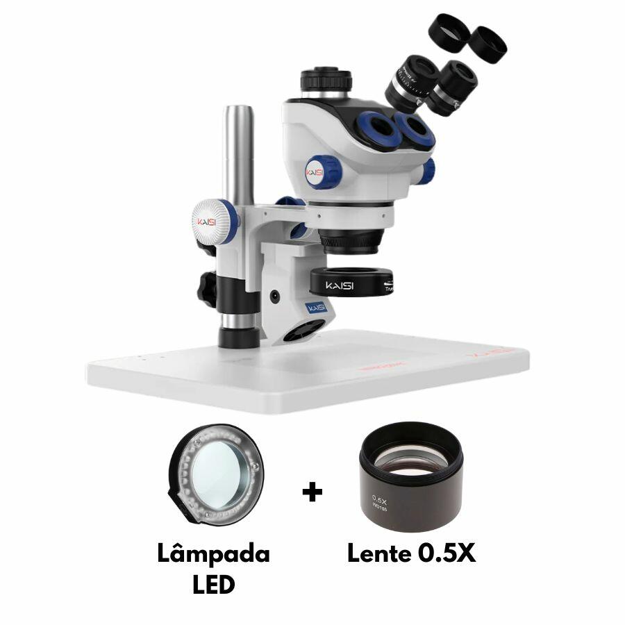 Microscópio Trinocular KAISI Tx-350e + Lente 0.5X + Lamp. LED
