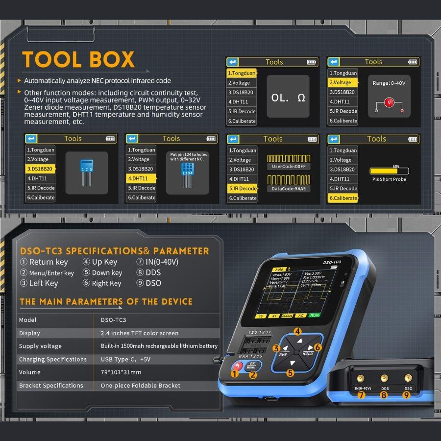 Comprar Osciloscópio Digital FNIRSI DSO-TC3 3 em 1 - HCELL Distribuidor - O Maior do Nordeste