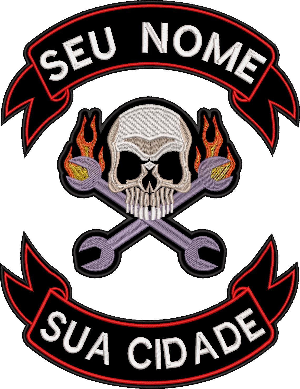 Comprar Patch Bordado Skull Spanner on fire Seu nome e sua cidade 37,5x30 cm Cód1631 - a partir ...