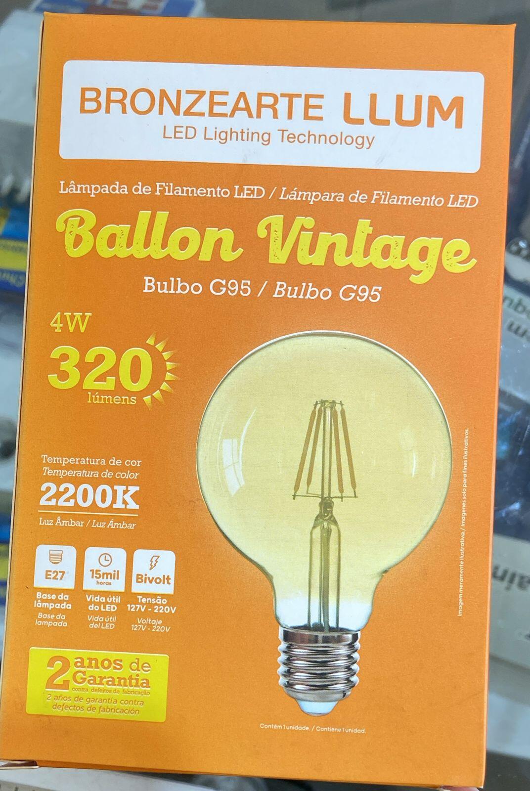 Comprar LAMPADA FILAMENTO LED BULBO G95 4W 2,2K BIVOLT LLUM - R$35,00