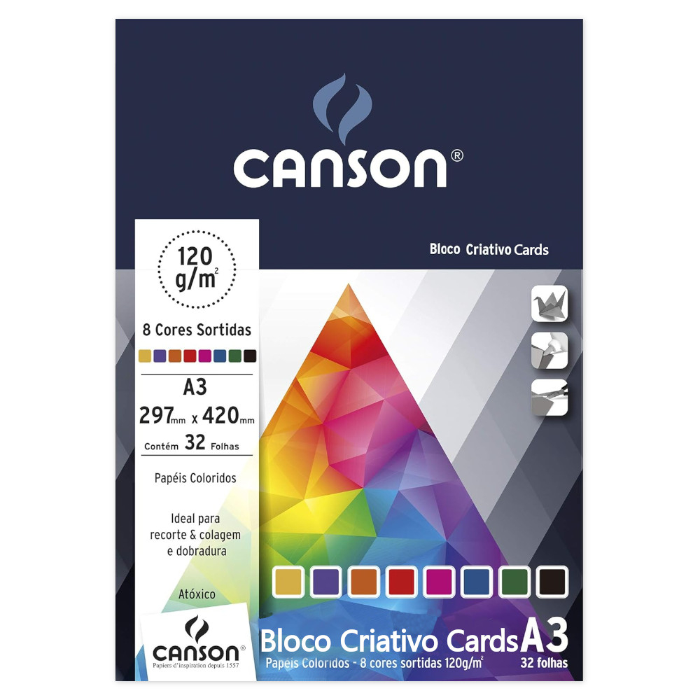 Comprar Bloco Papel Criativo Cards A3 Canson 120g 8 Cores 32 Folhas - a ...