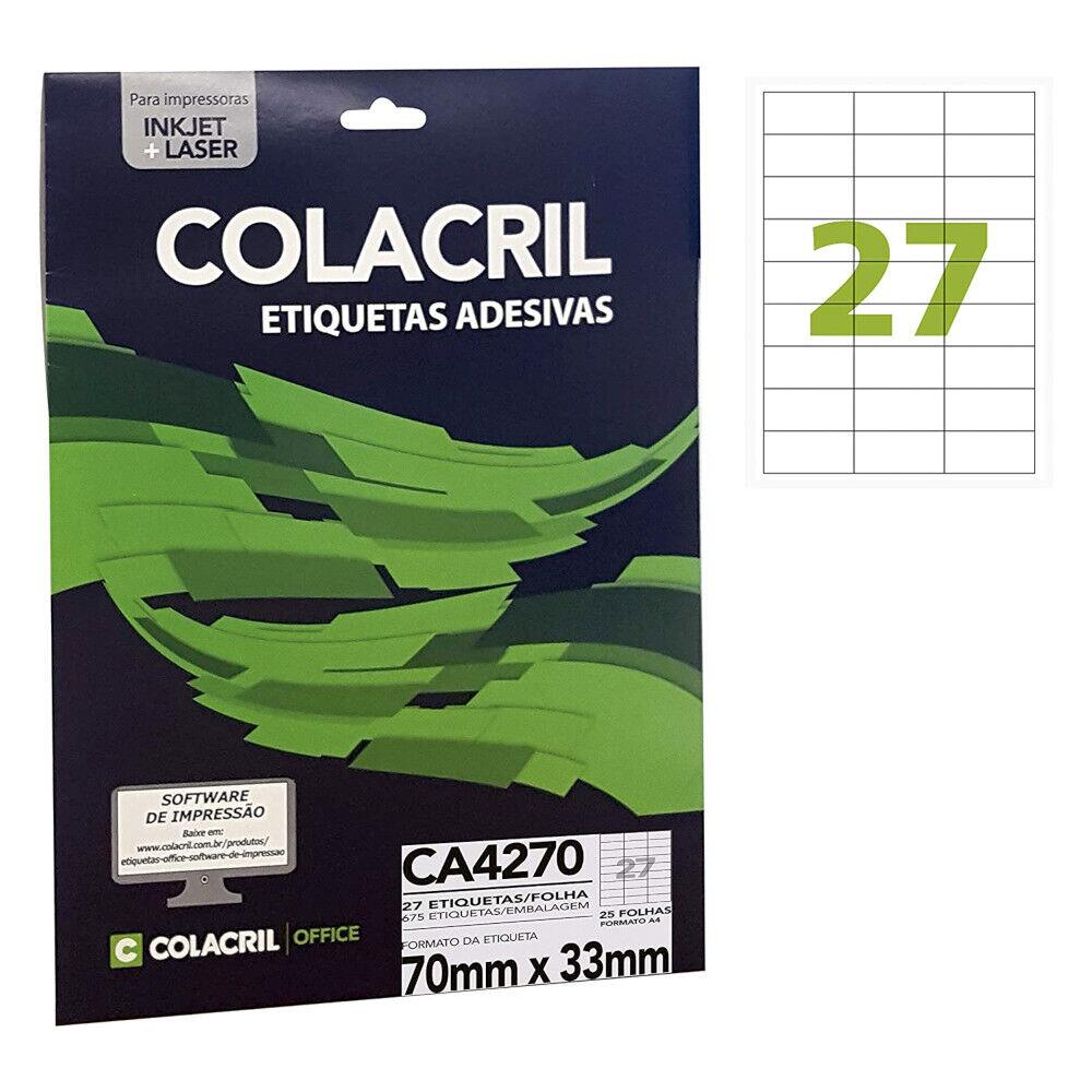 Comprar Etiqueta Adesiva Colacril A4 CA4270 70x33mm 25Fls - a partir de ...