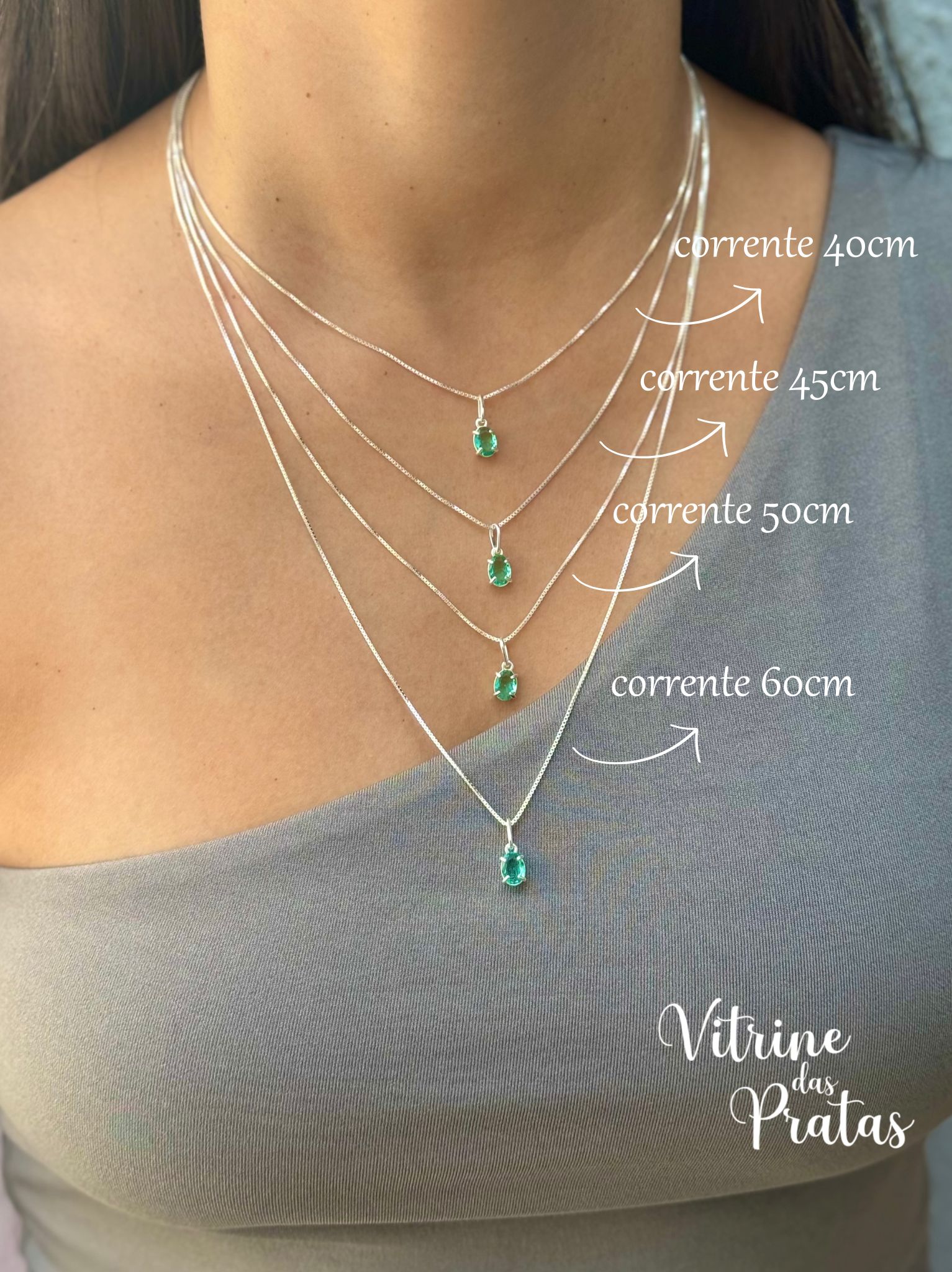 Colar com pingente ponto de luz oval verde Prata 925. - de R$75,90 a R ...