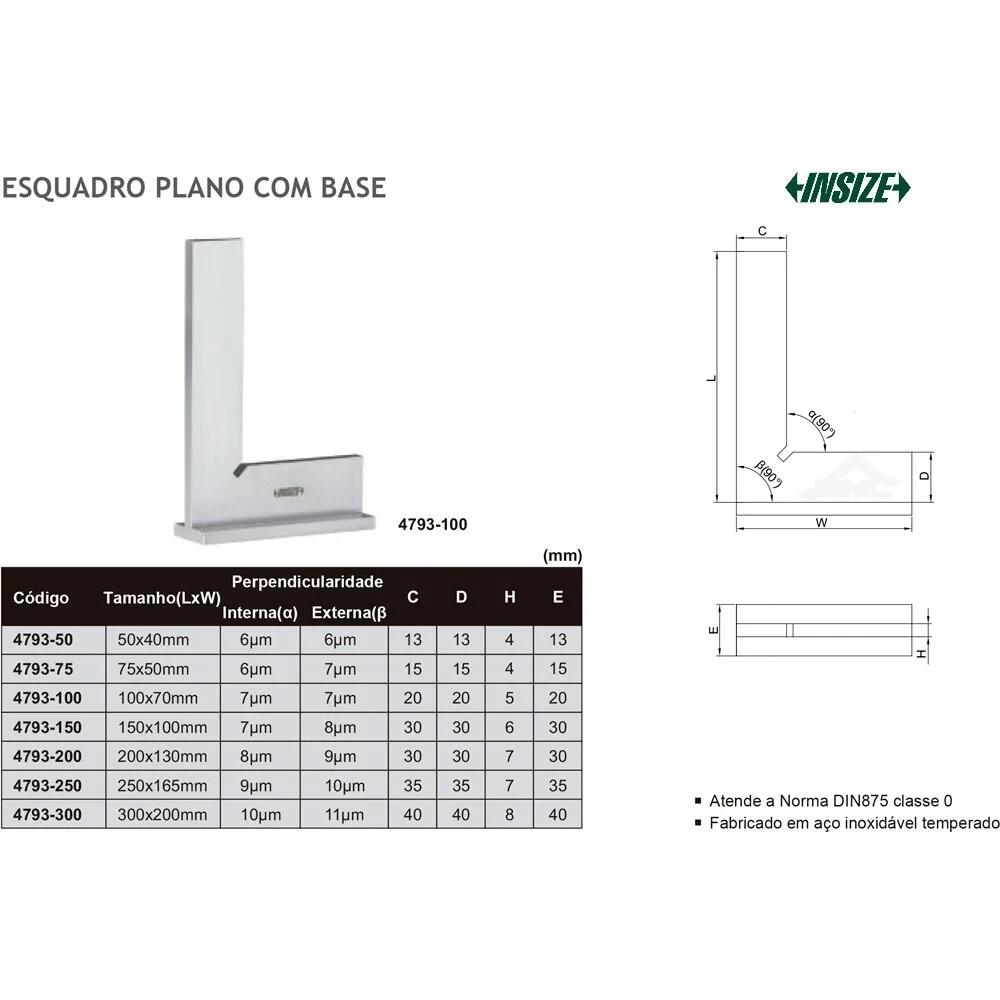 Comprar ESQUADRO PLANO C/ BASE DIN875 CLASSE 0 75X50MM INSIZE - a ...
