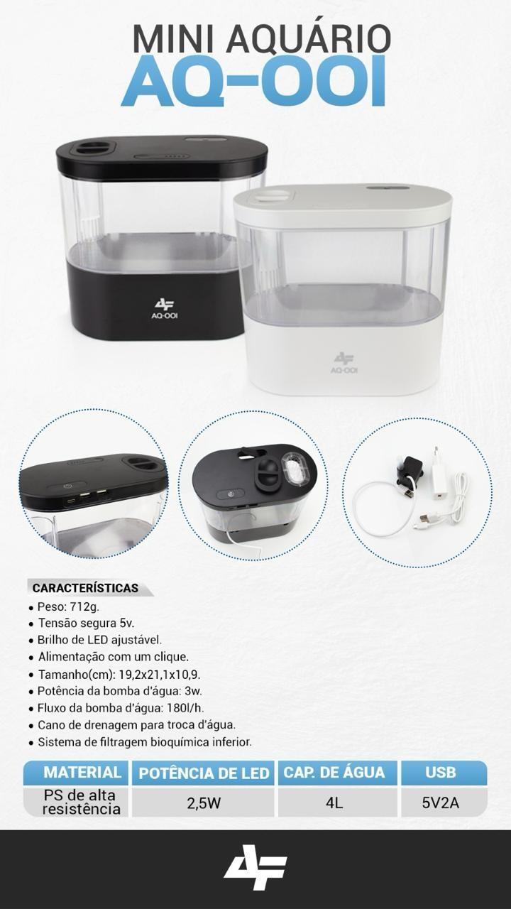 Comprar MINI-AQUÁRIO AQ-001 C/ FILTRO E LUZ DE LED - 4 LITROS - Pesca & Traia