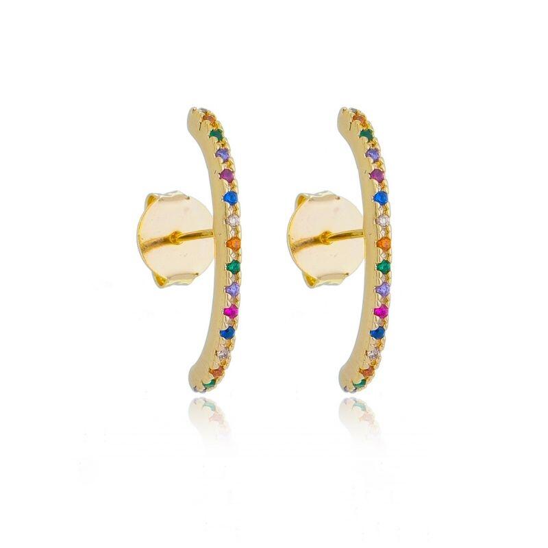 Brinco Ear Hook de Zircônias Colorida Folheado a Ouro 18k