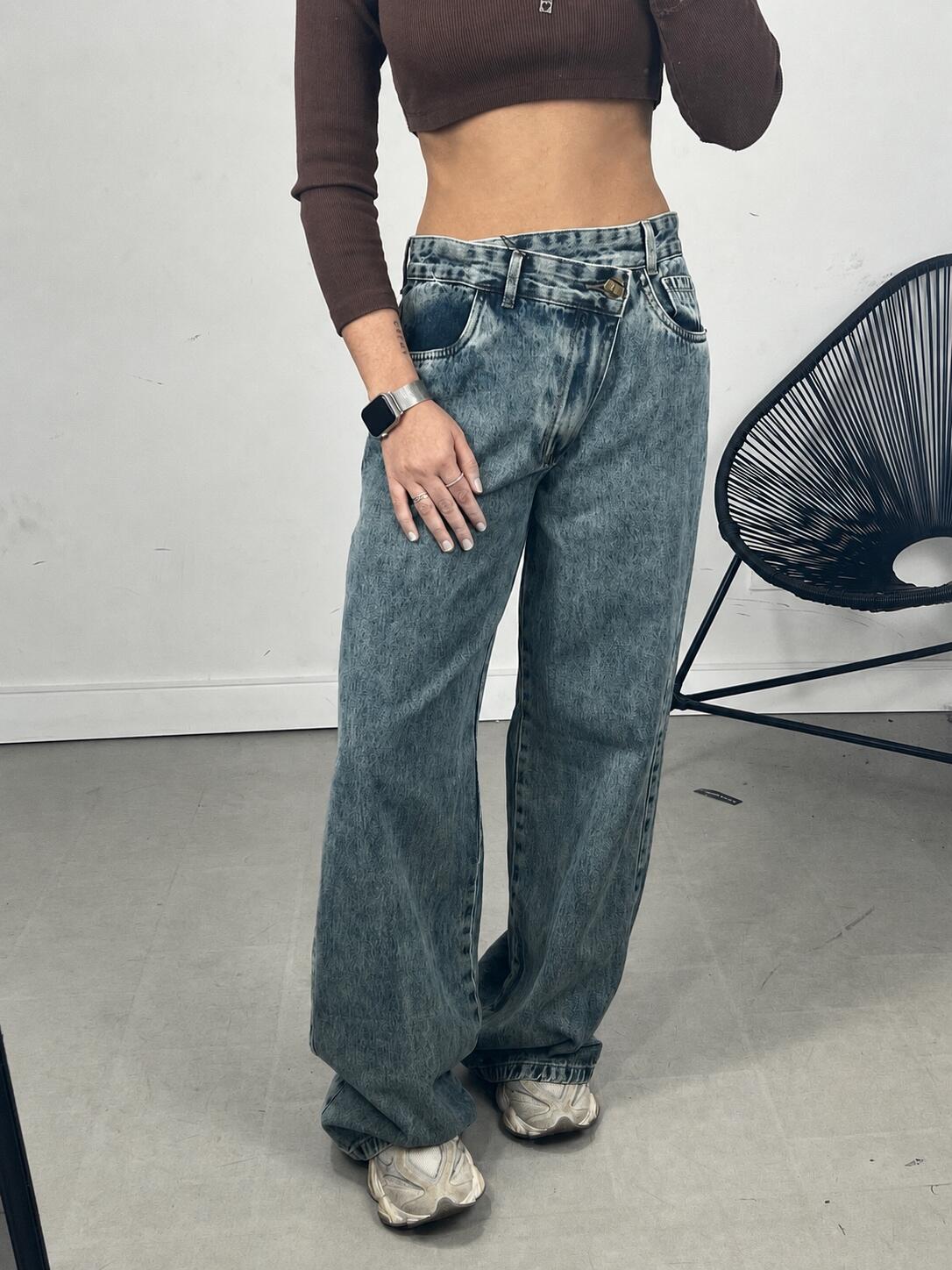 Calça Wide Leg Cós Assimétrico Jeans Dirty | Urbana