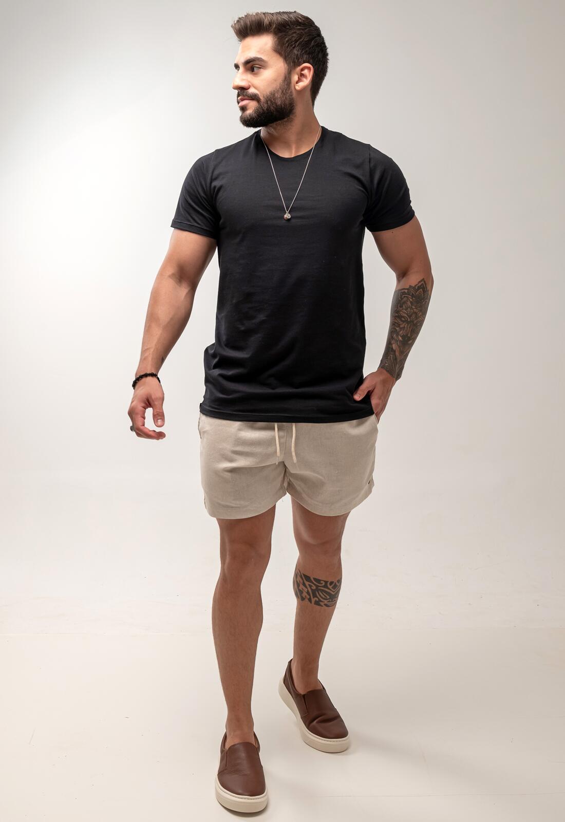 Kit 2 Shorts de Linho Casual Masculinos Natural Crú e Preto