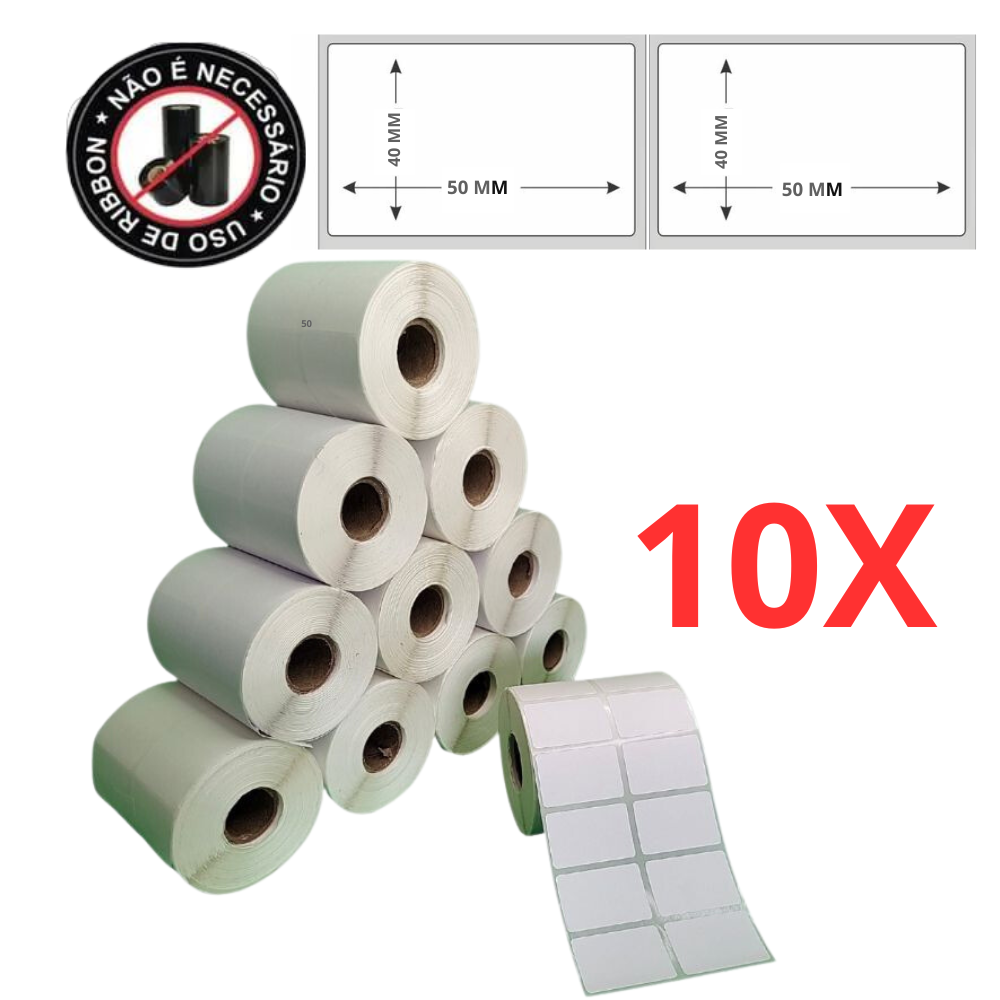 Comprar 10 - Rolos de Etiquetas Adesivas Térmicas 2 Colunas 50x40 ...