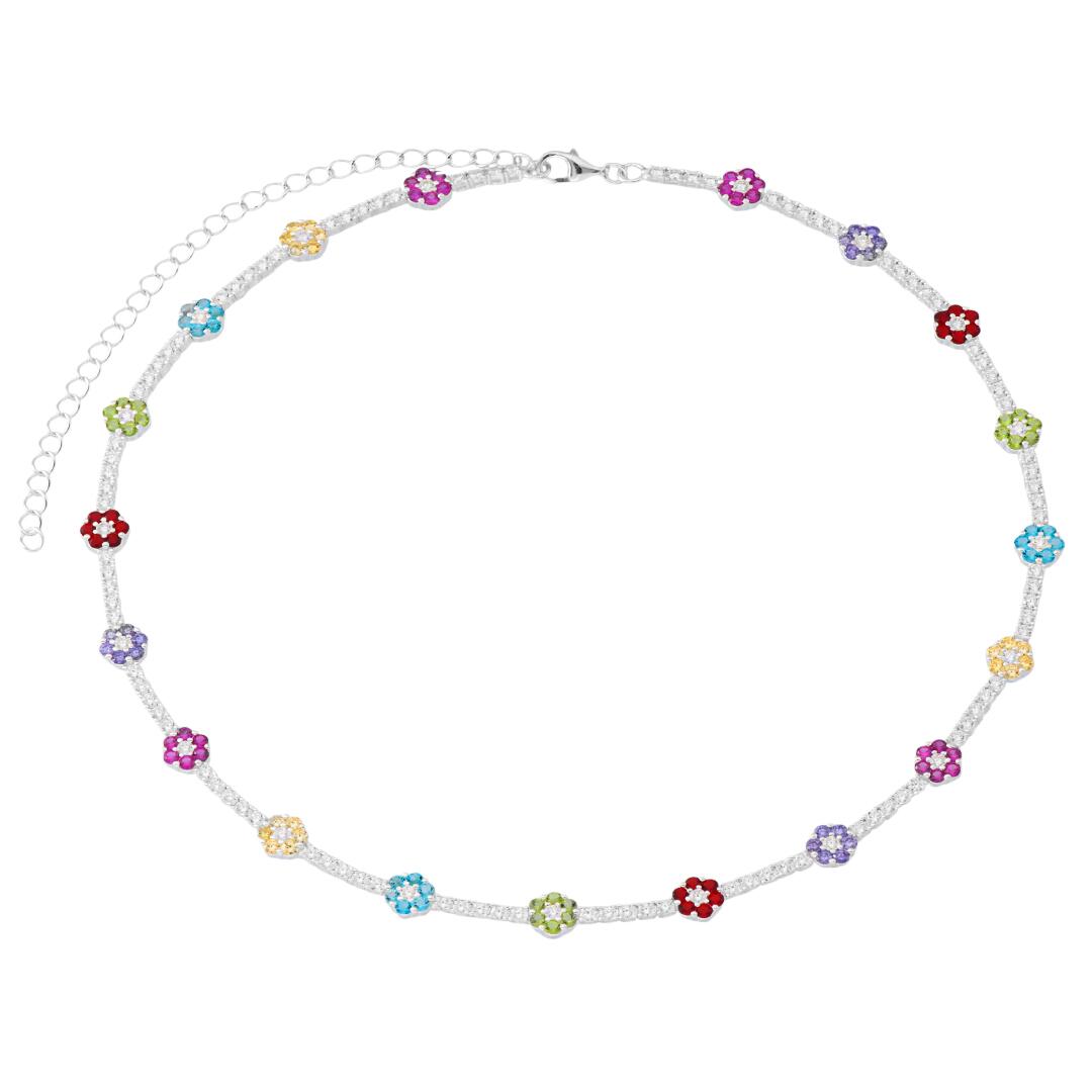 Colar Riviera Flowers Prata 925 com Zircônias Coloridas - R$979,00