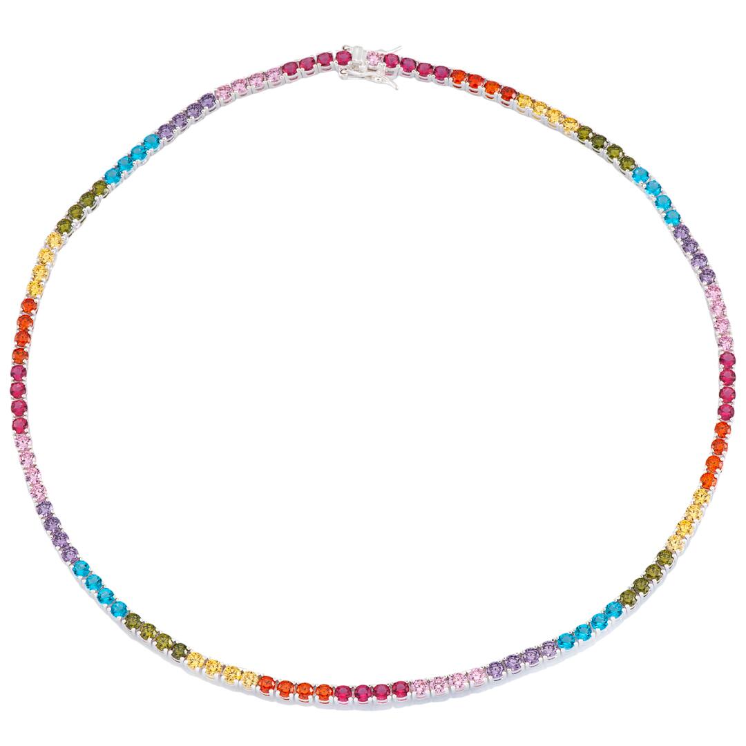 Colar Riviera Colorida 3mm Prata 925