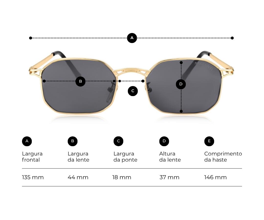 Óculos de Sol Hexagonal Floripa Dourado | Argennti - R$140,00