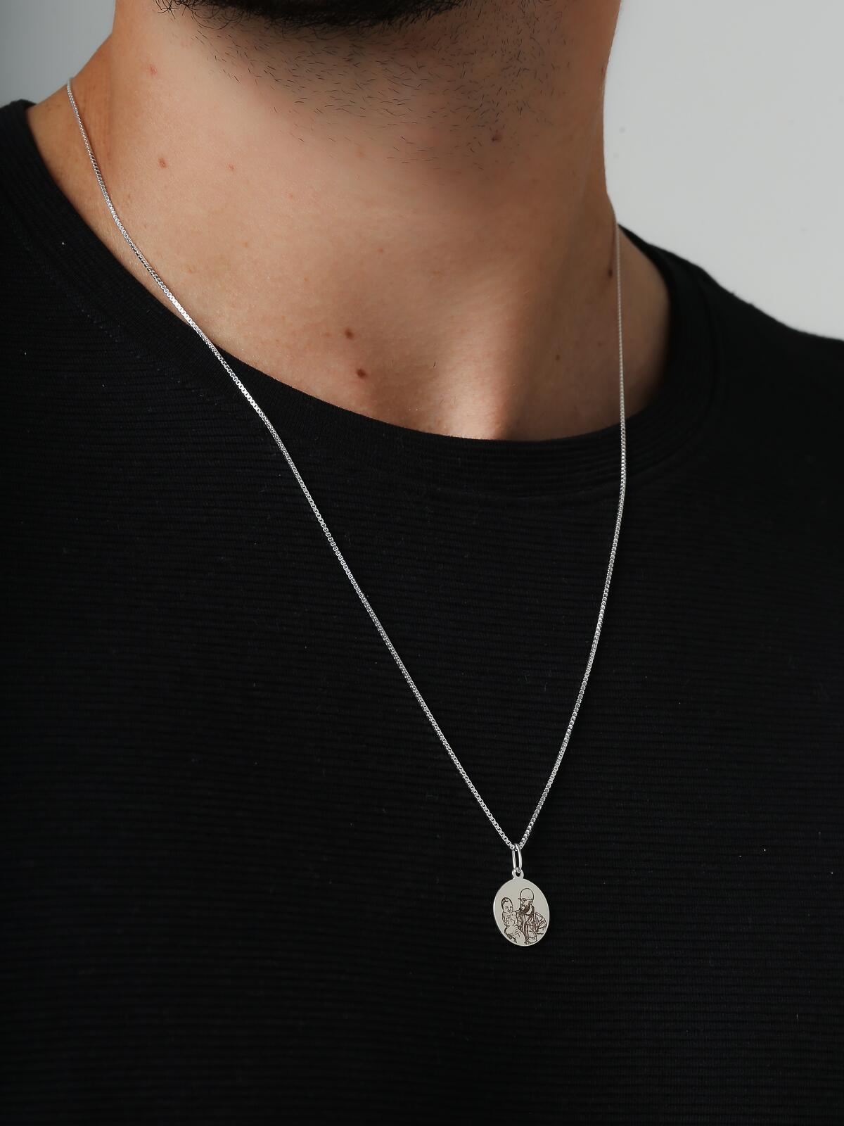 Colar Masculino de Prata 925 com Medalha Redonda Personalizada - de R ...
