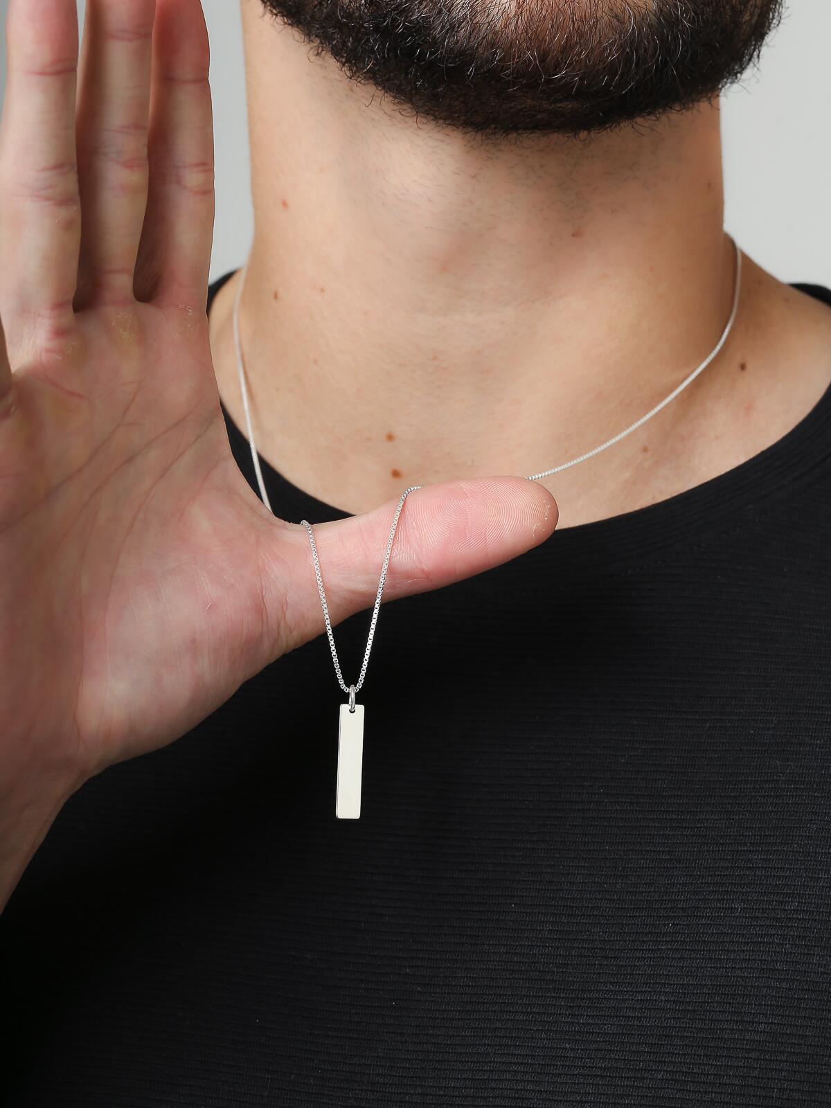 Colar Masculino de Prata 925 com Medalha Retangular