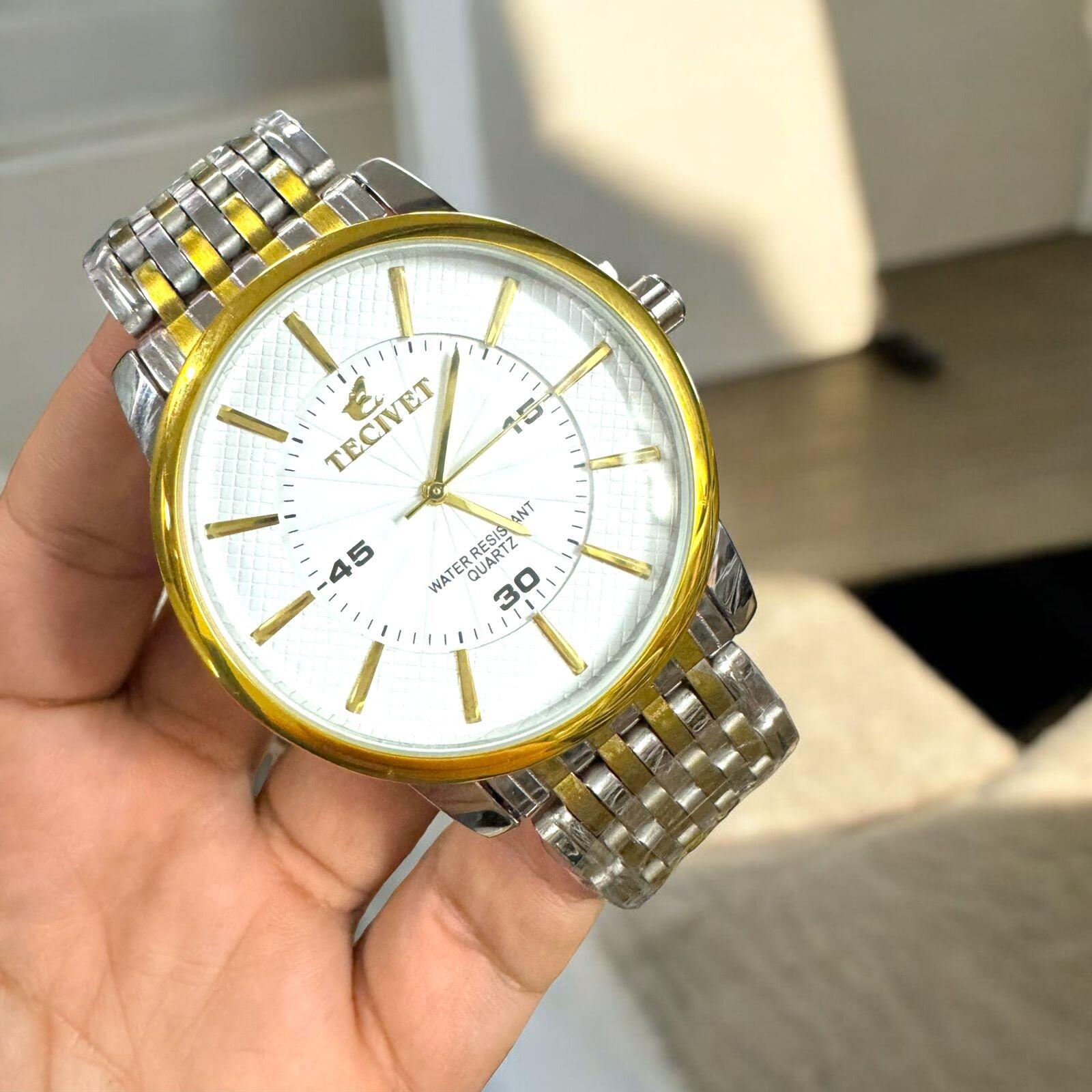 Comprar Relógio Masculino Tecnet série Luxo Prata Misto fundo Branco ...