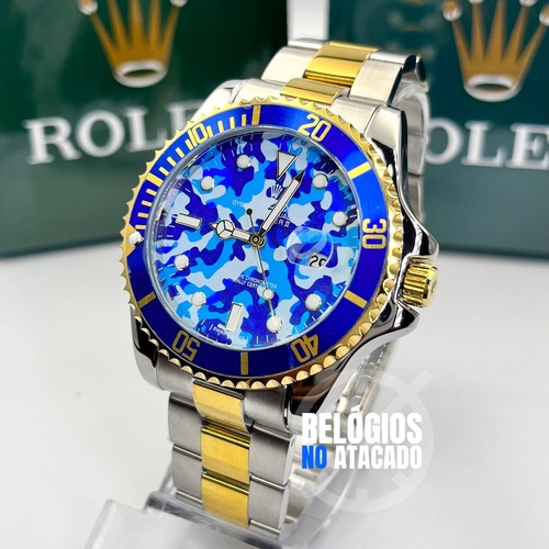 Comprar Relógio Rolex Submariner Camuflado misto azul linha Gold a prova dagua - R$125,00 ...