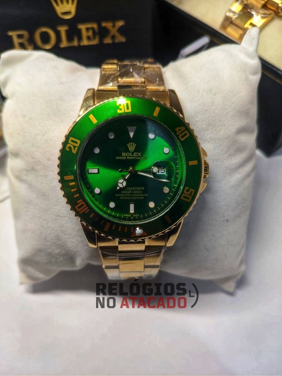 Comprar Relógio masculino Rolex Submariner Verde linha Gold a prova ...