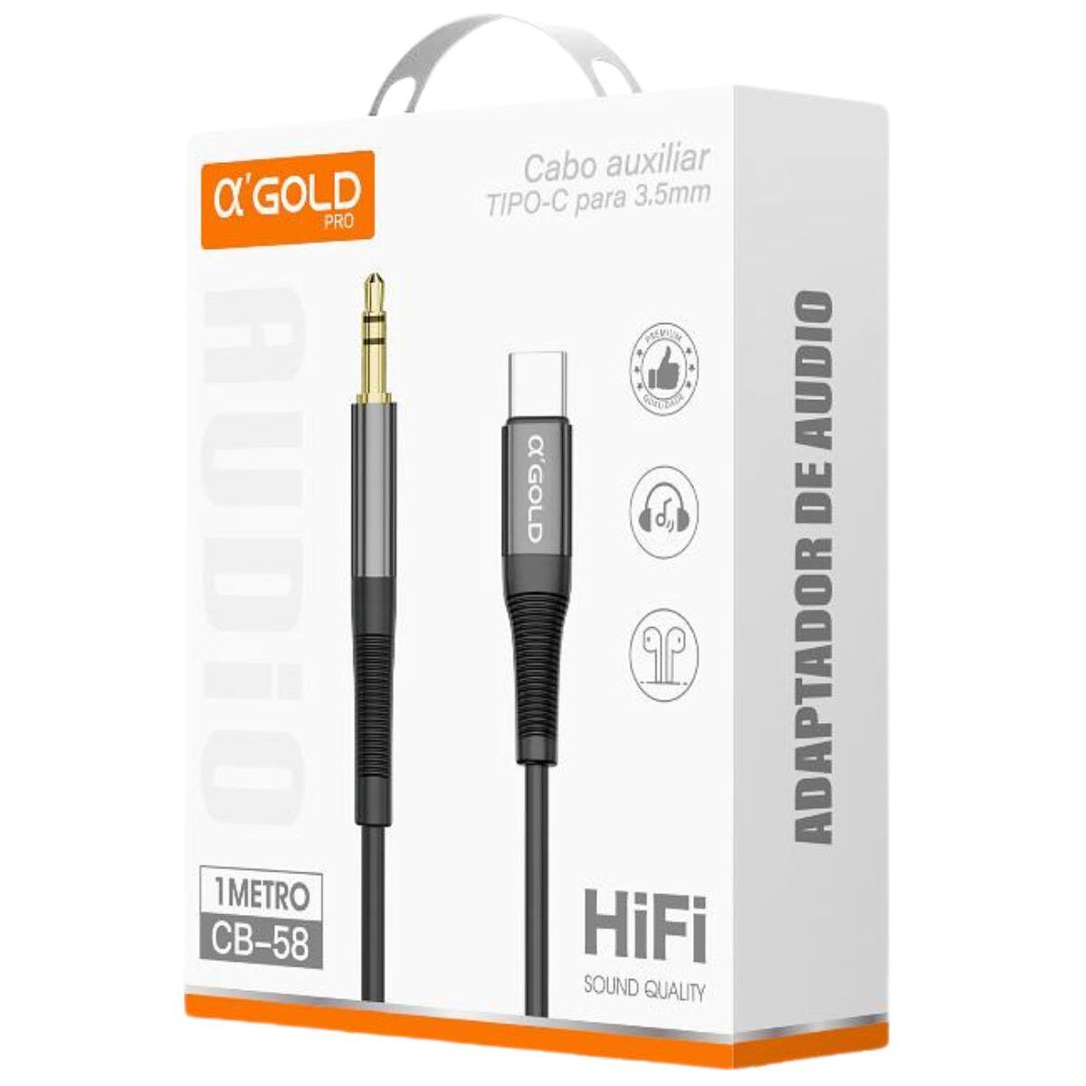 Cabo USB-C para P2 1M CB-58 A'Gold Pro de Alta Qualidade - R$42,86