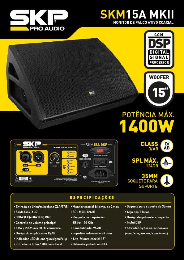 Comprar Monitor de Palco Ativo 15 Polegadas 350W SKP SKM 15A MKII ...