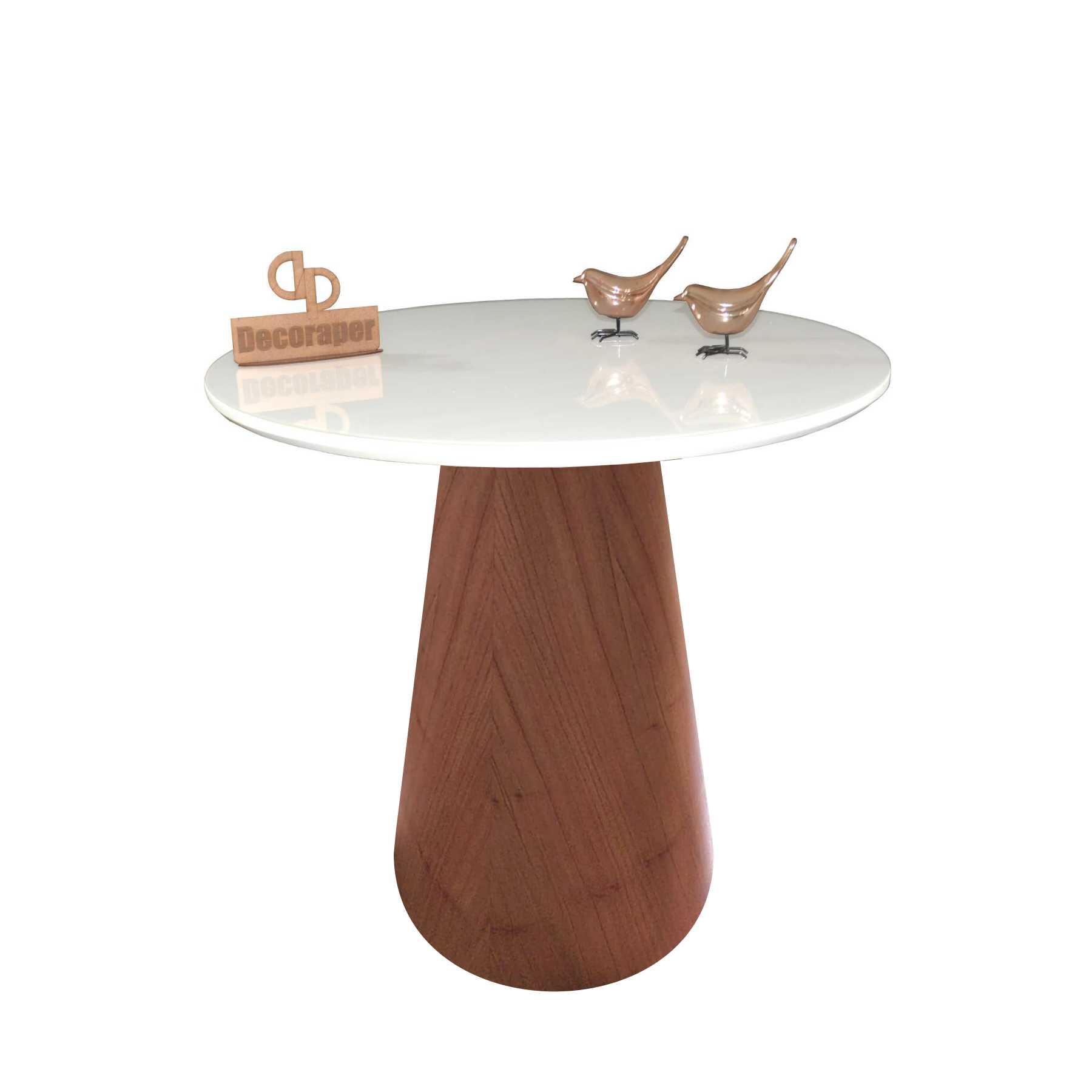 Mesa de Canto com Vidro 70cm e Base Cone Envernizada - a partir de R$571,78