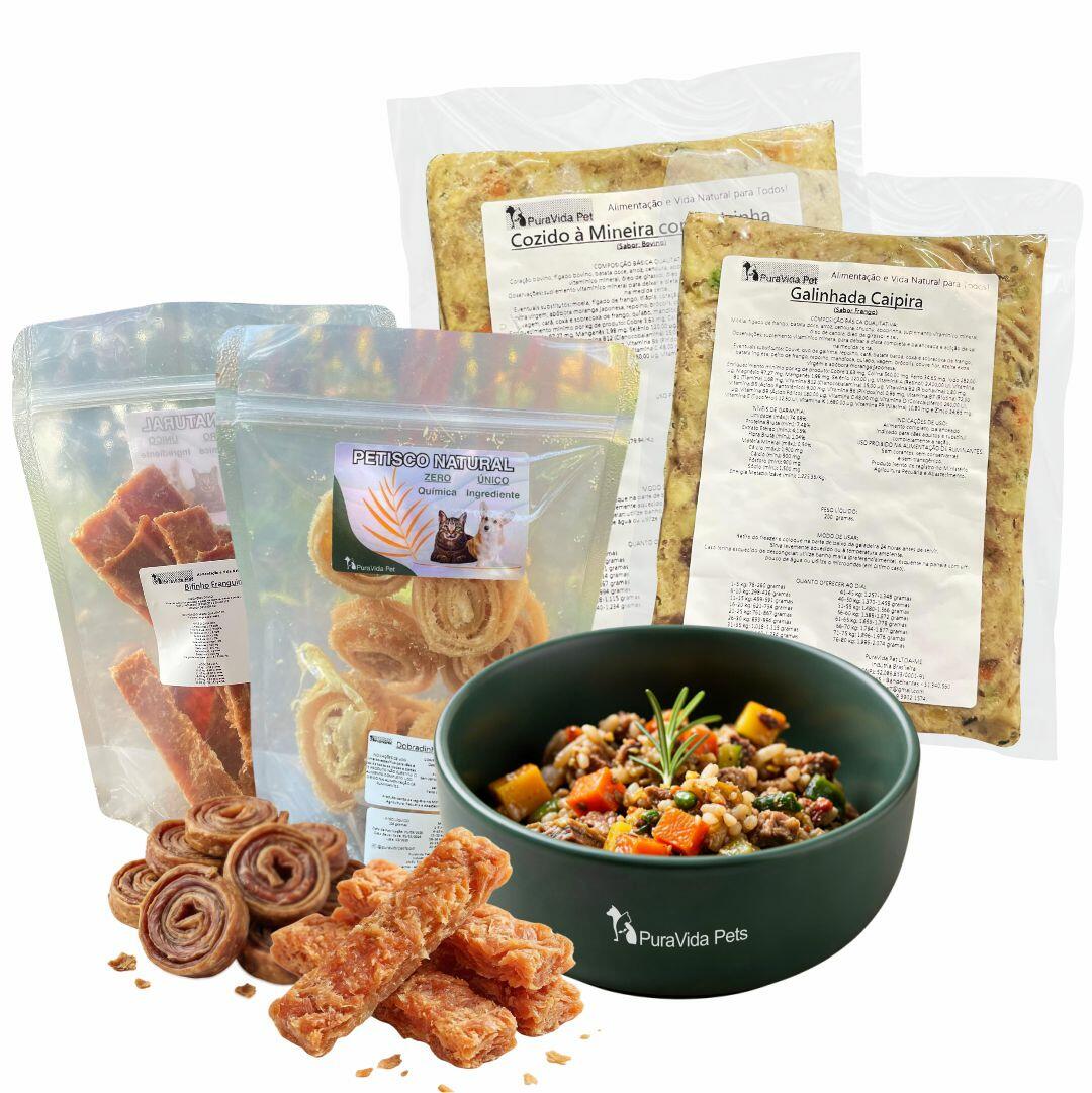 Kit Degustação 2 Refeições Naturais 2 Petiscos Pura Vida Pet - R$88,99