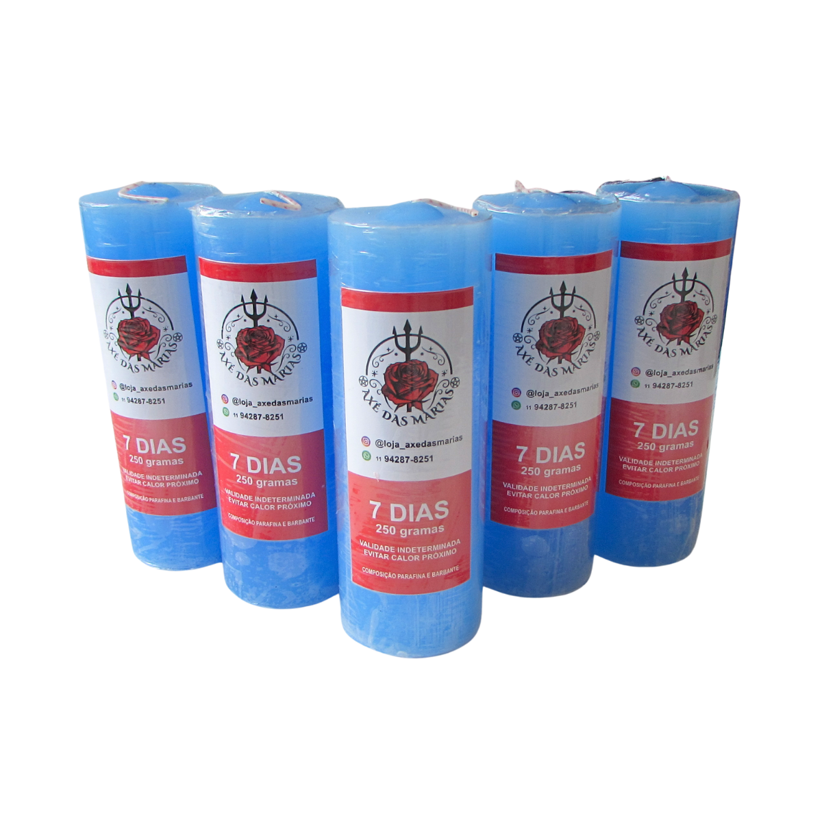 Comprar COMBO COM 5 VELAS AZUL CLARA DE 7 DIAS 250G - R$44,90
