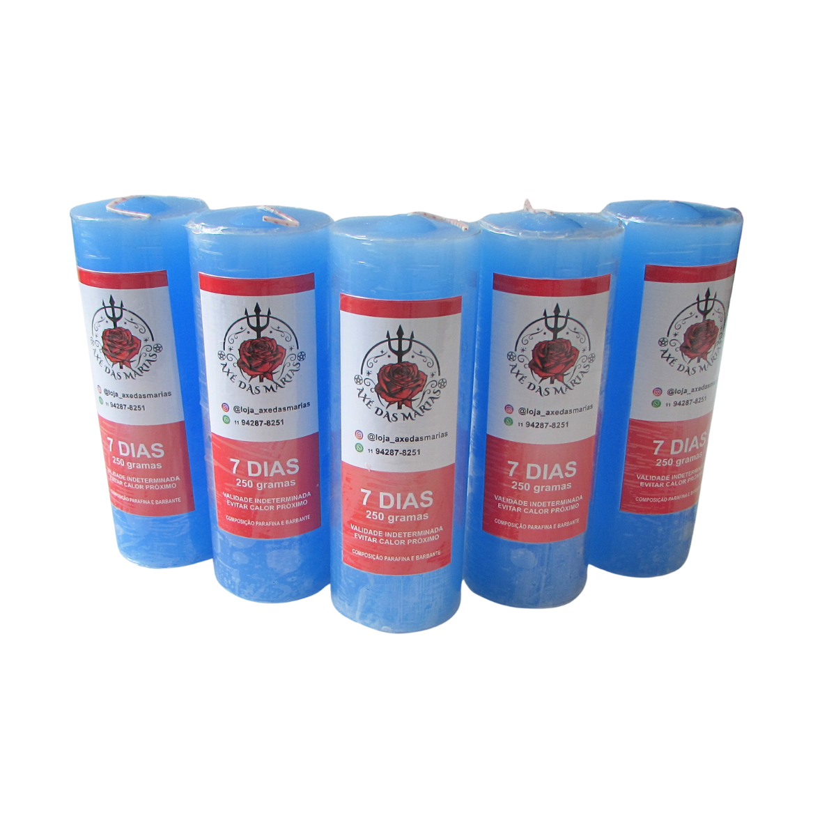 Comprar COMBO COM 5 VELAS AZUL CLARA DE 7 DIAS 250G - R$44,90